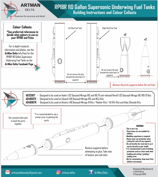 Fuel Tanks and Pylons – Instruction Sheet Downloads – ArtMan Delta